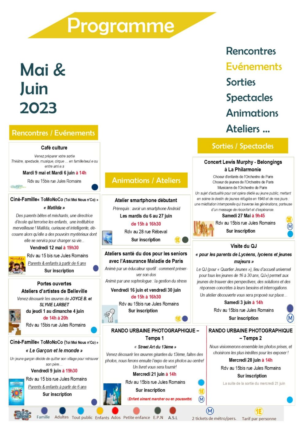 PROGRAMME DE MAI ET JUIN | Centre Socioculturel Belleville
